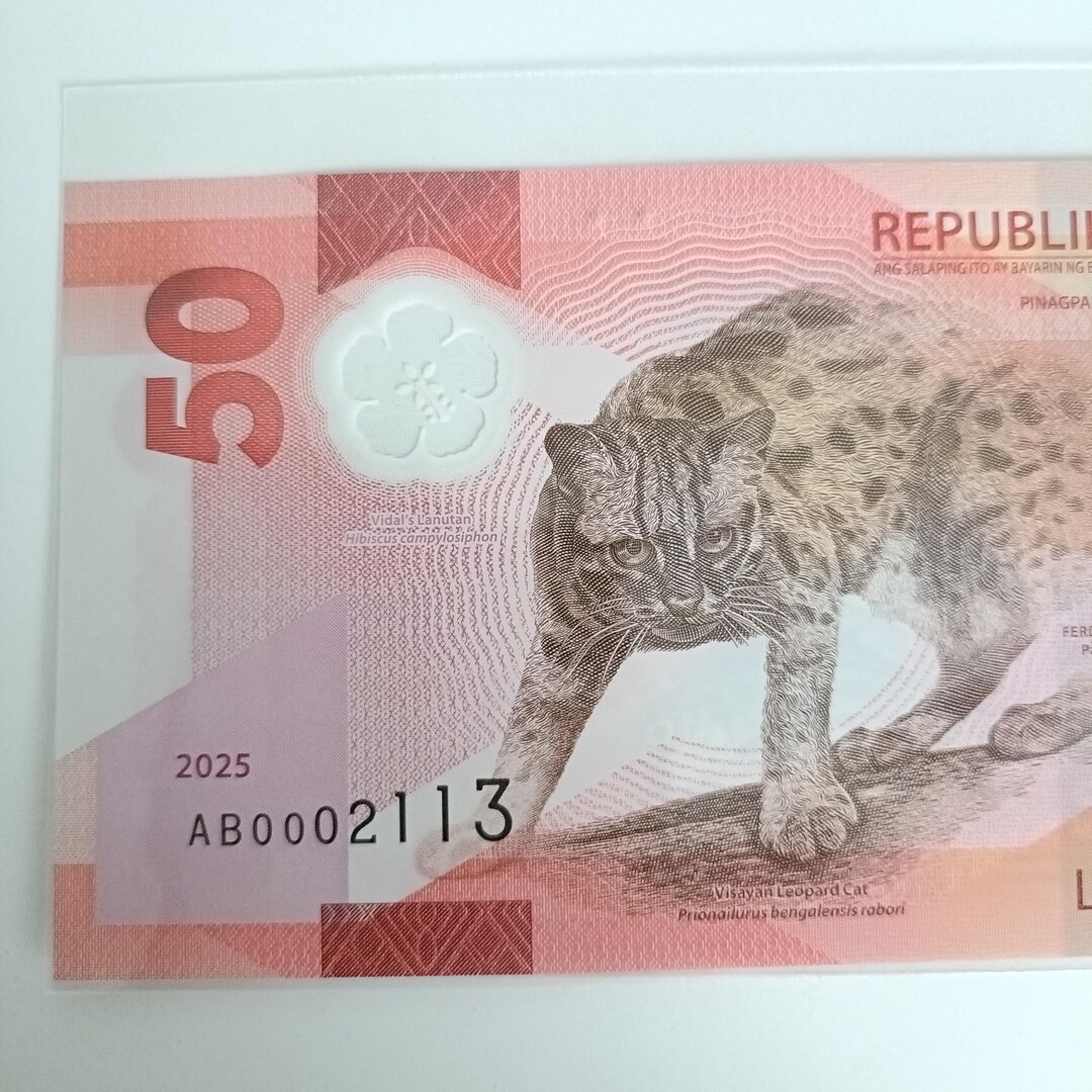 Philippine 50 Piso Polymer Banknote: Low Serial Number, Uncirculated ...