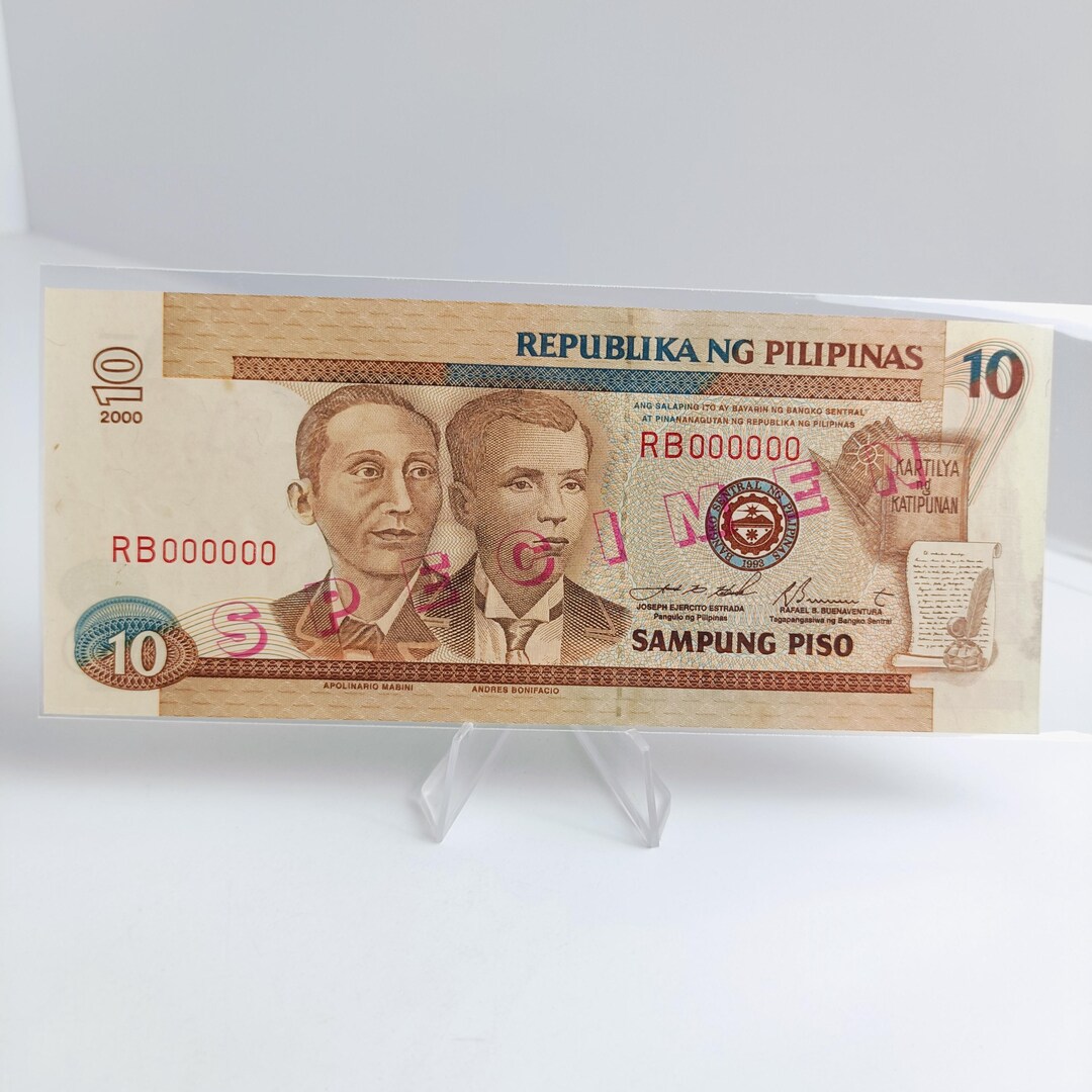Philippines 10 Pesos Banknote Specimen, 2000, Estrada Buenaventura - Etsy