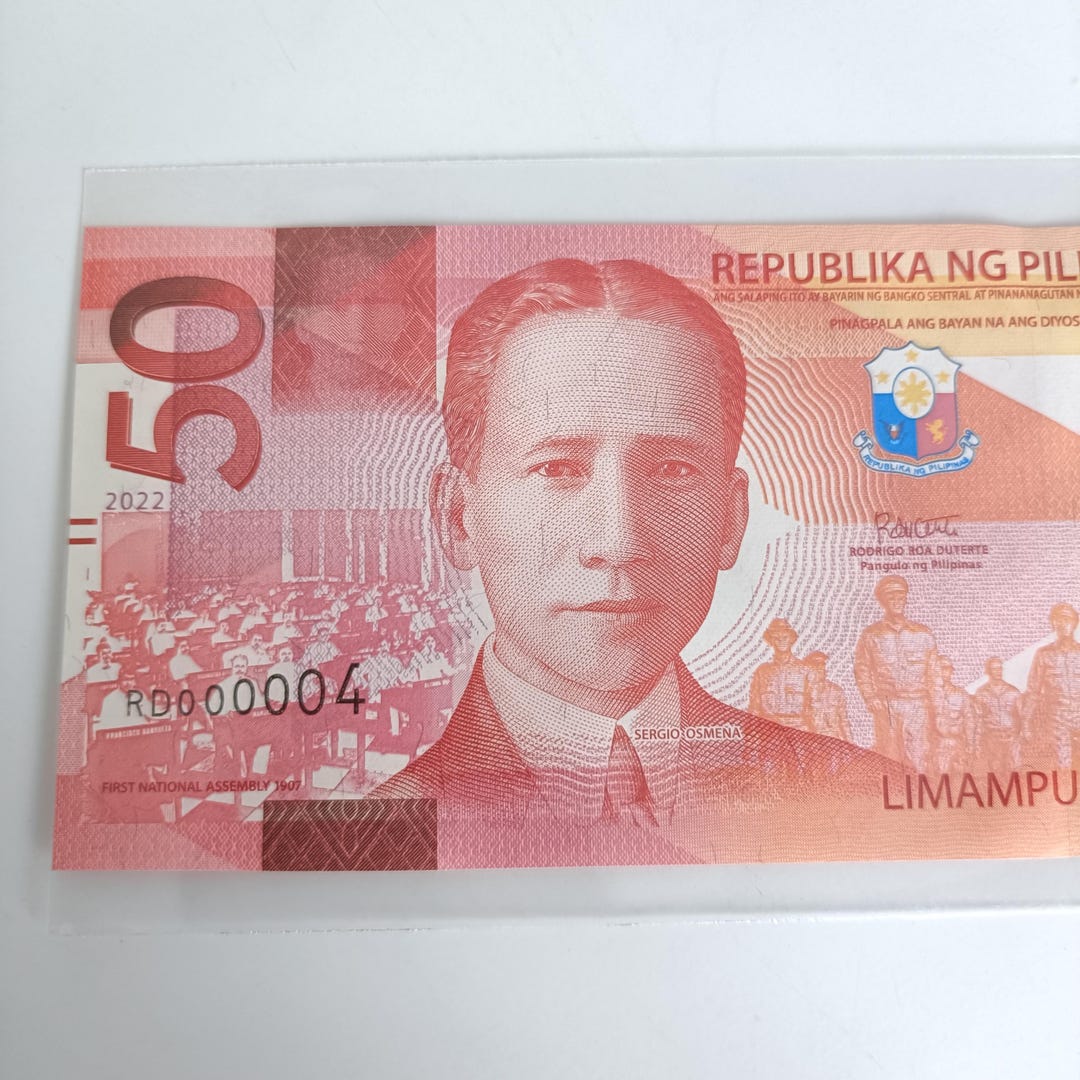 Rare RD000004 Low Serial Number – 2022 Philippines 50 Peso Banknote - Etsy