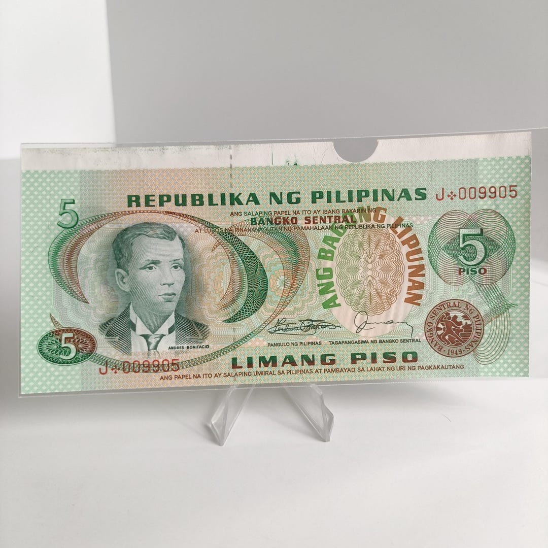 1978 Philippines 5 Piso Miscut Error Banknote: Rare Collectible P-160d ...