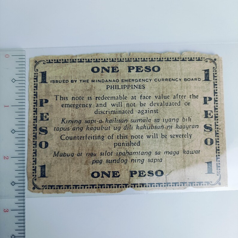 1943 Philippines 1 Peso Banknote, Mindanao Emergency Currency - Etsy