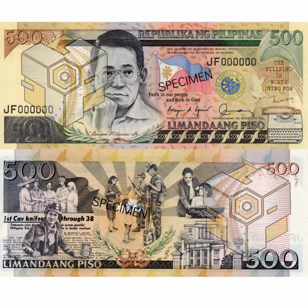 FREE JF000000 1987 500 Peso Specimen Digital Download Aquino Fernandez ...