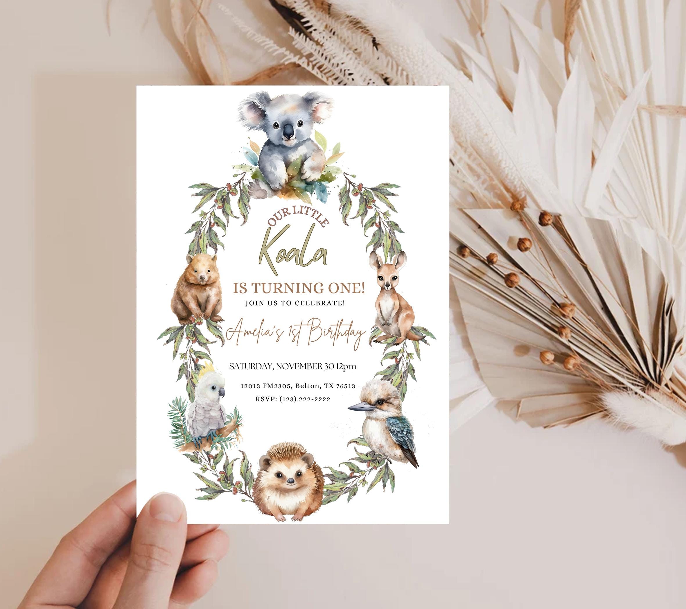 Australian Animal Birthday Invitation | Aussie Invite | Koala Kangaroo ...
