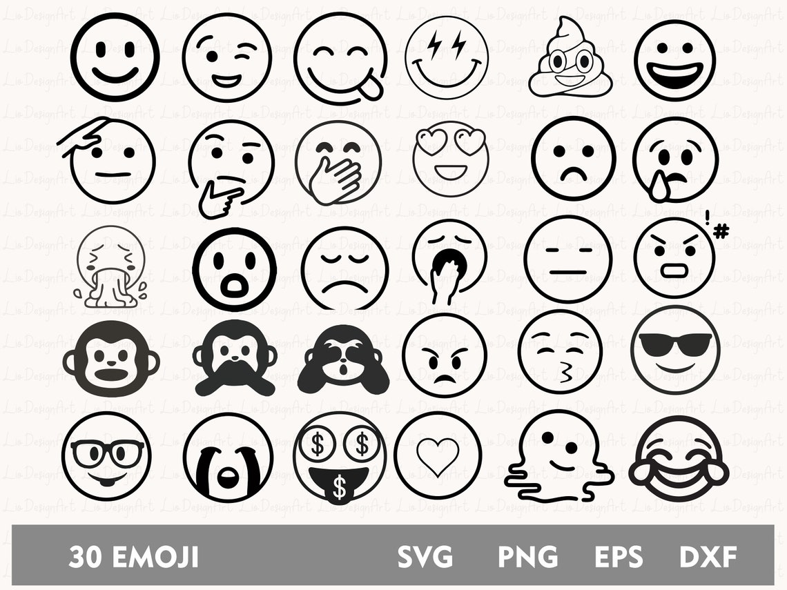 60 Emoji SVG + PNG Bundle // Icons, Social Media, Print and Stickers ...