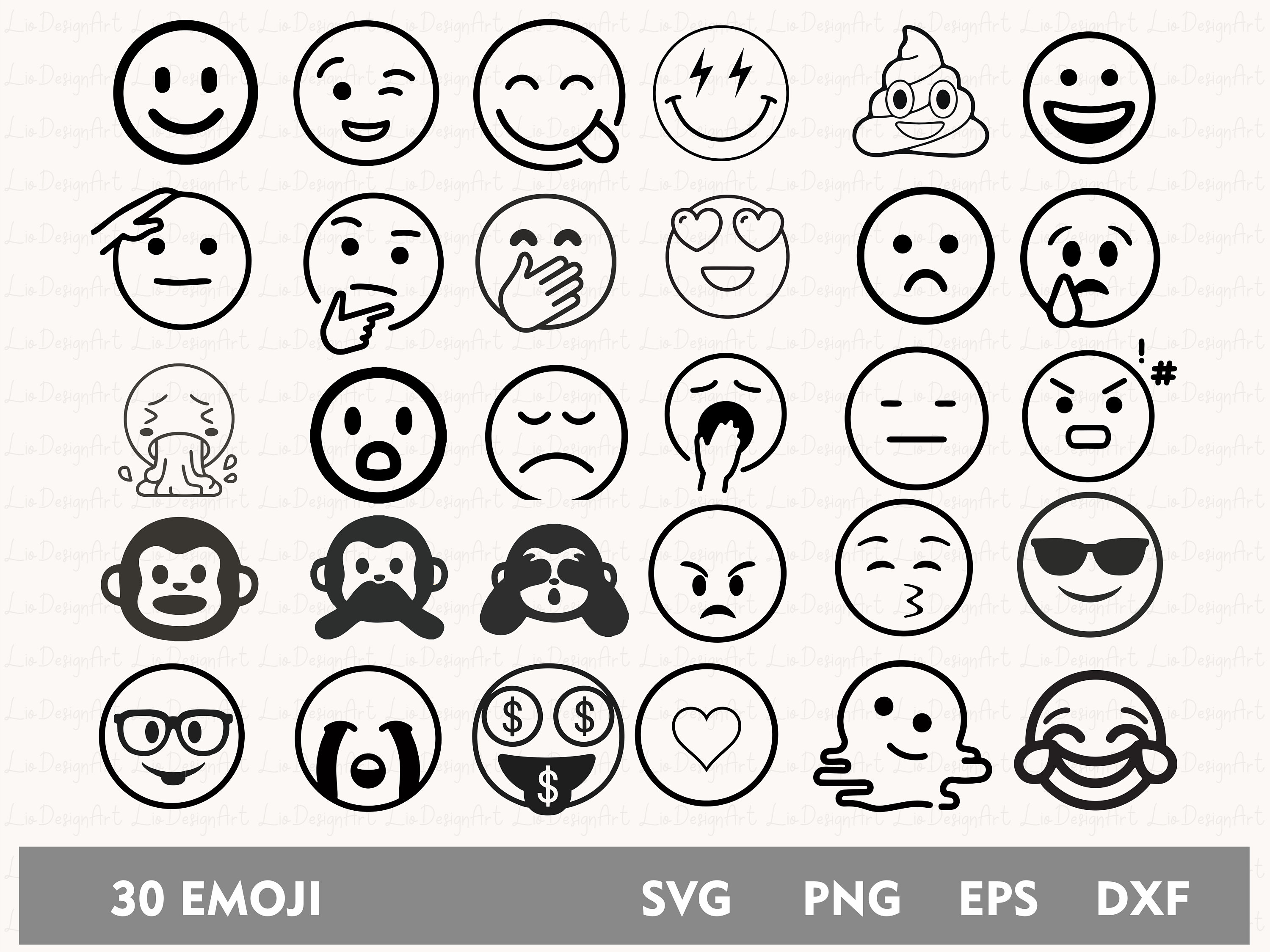 60 Emoji SVG + PNG Bundle // Icons, Social Media, Print and Stickers ...