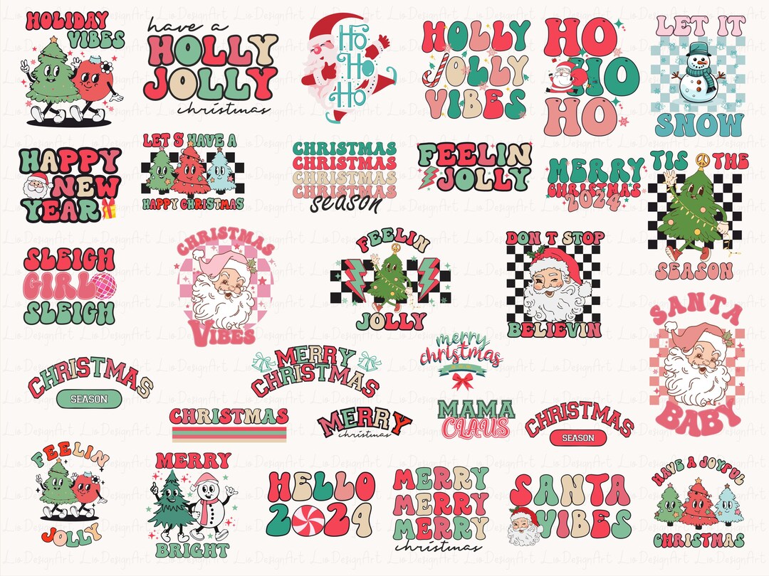 Retro Christmas Clipart Bundle, Groovy Christmas Svg, Christmas Svg ...