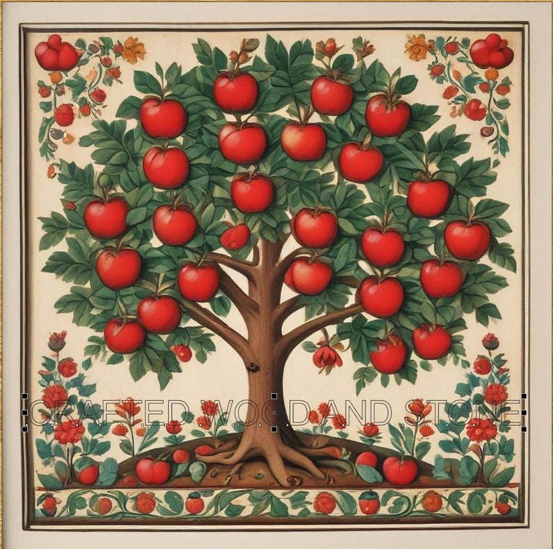 Cottagecore Apple Tree Fine Art Canvas Print Charming Folk Art With ...