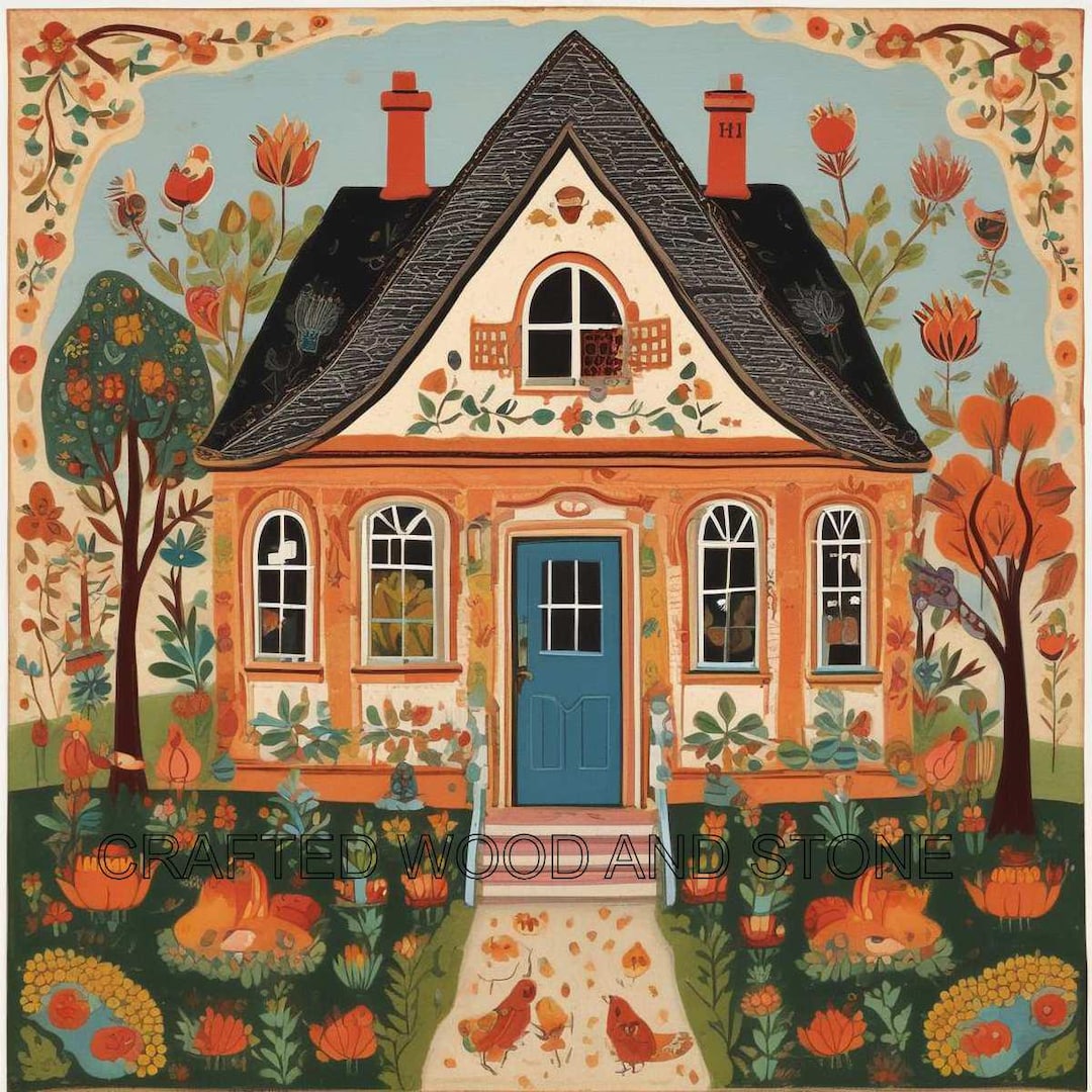 Charming Fall Cottage With Fall Foliage Digital Download Art Print for ...