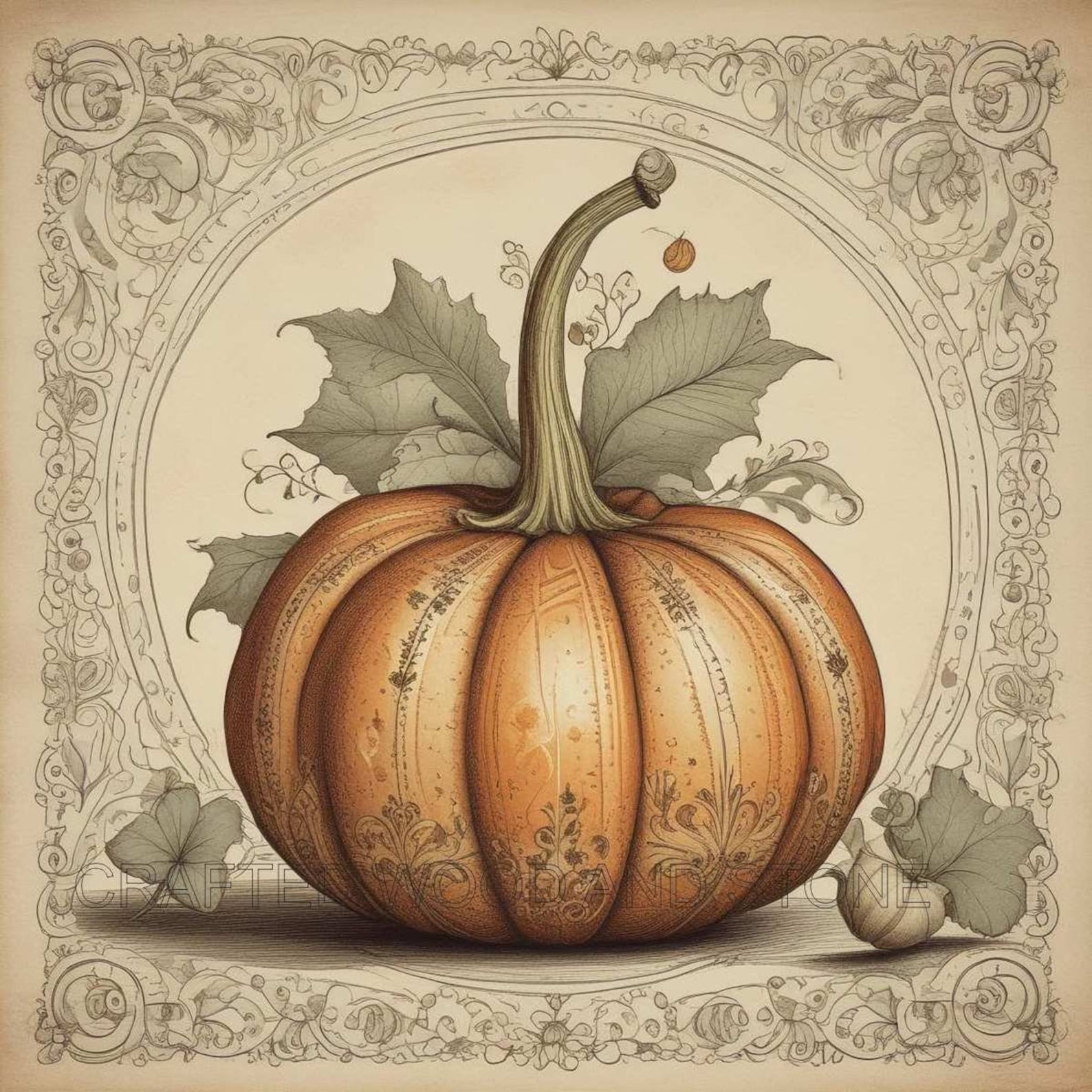 Vintage Pumpkin Illustration Digital Download for Fall Decor Vintage ...