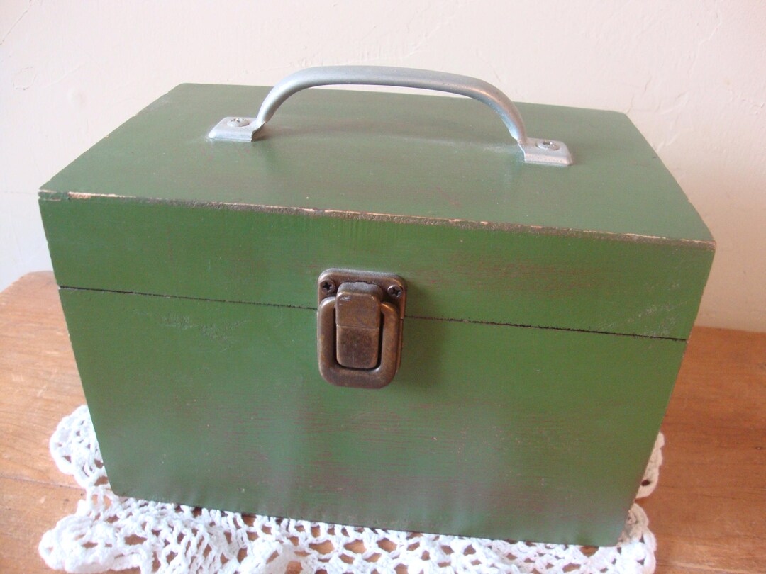 Vintage Lock Box, Wood Storage Box, Recipe Box, Green Box, Container ...