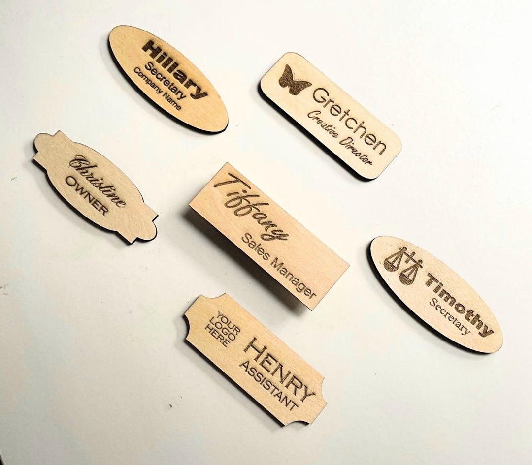 Personalized Magnetic Wooden Name Tag, Custom Engraved Wood, Corporate ...