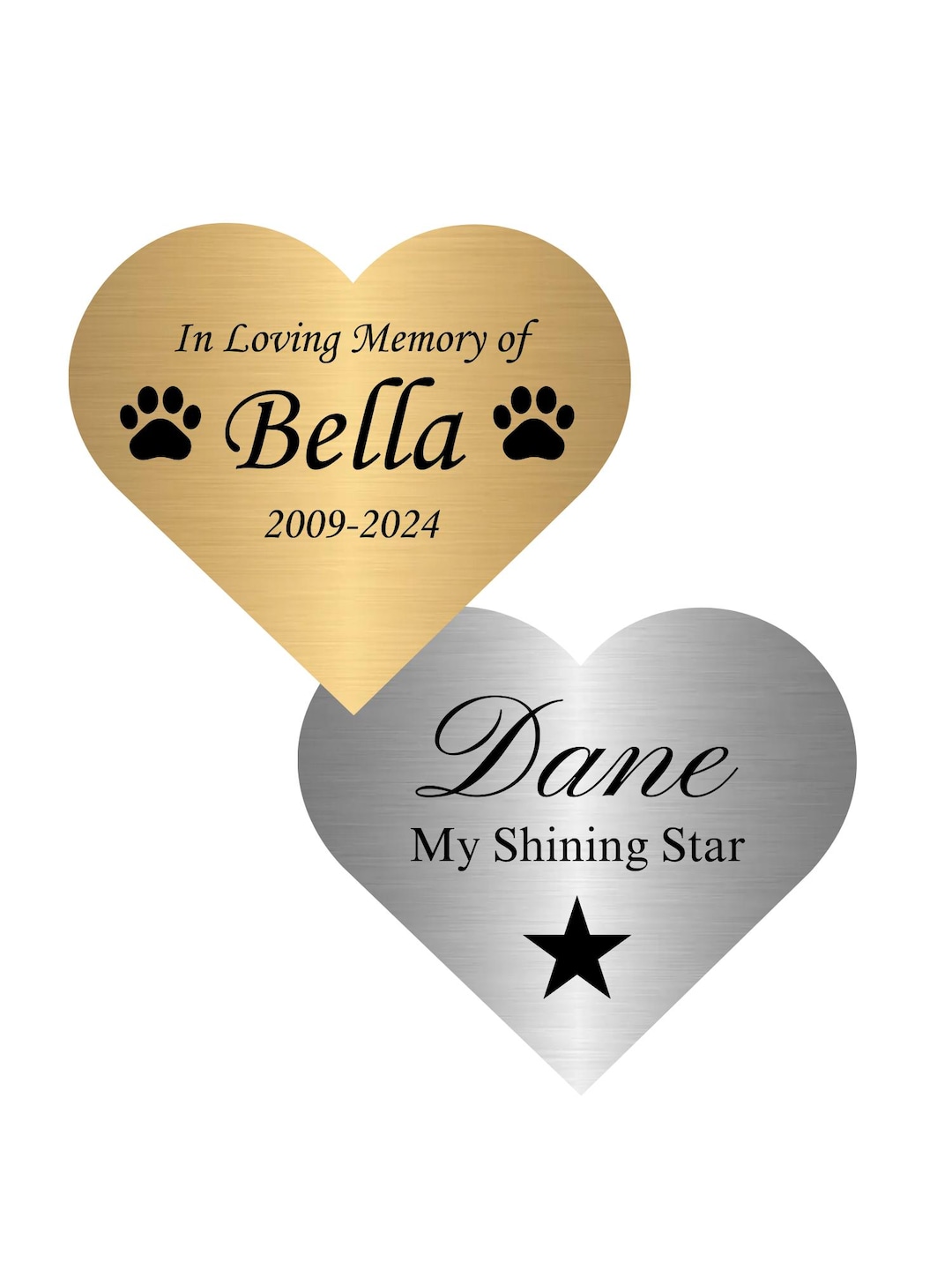 Custom Engraved Flexibrass Heart Memorial Plaque: Gold/silver Name ...