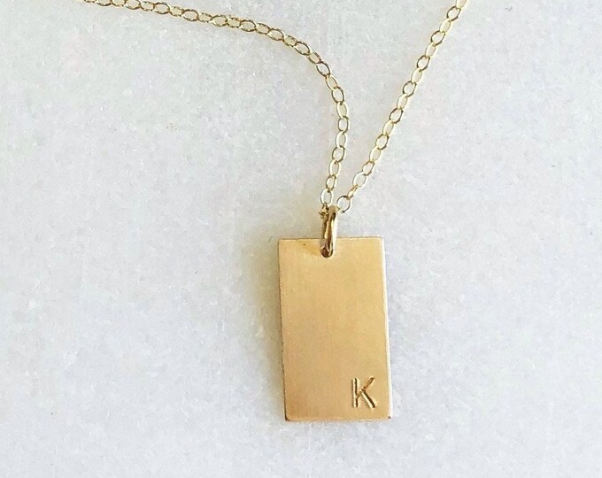 Gold Filled Rectangle Tag Necklace, Rectangle Charm Necklace, Charm ...
