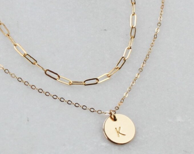 Layered Initial Necklace Set, Double Chain Necklace Set Delicate ...