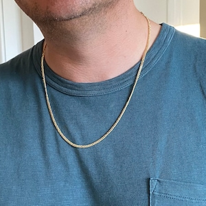 Gold Necklace for Men, Mens Minimalist Jewelry, 3mm Curb Chain Gold ...