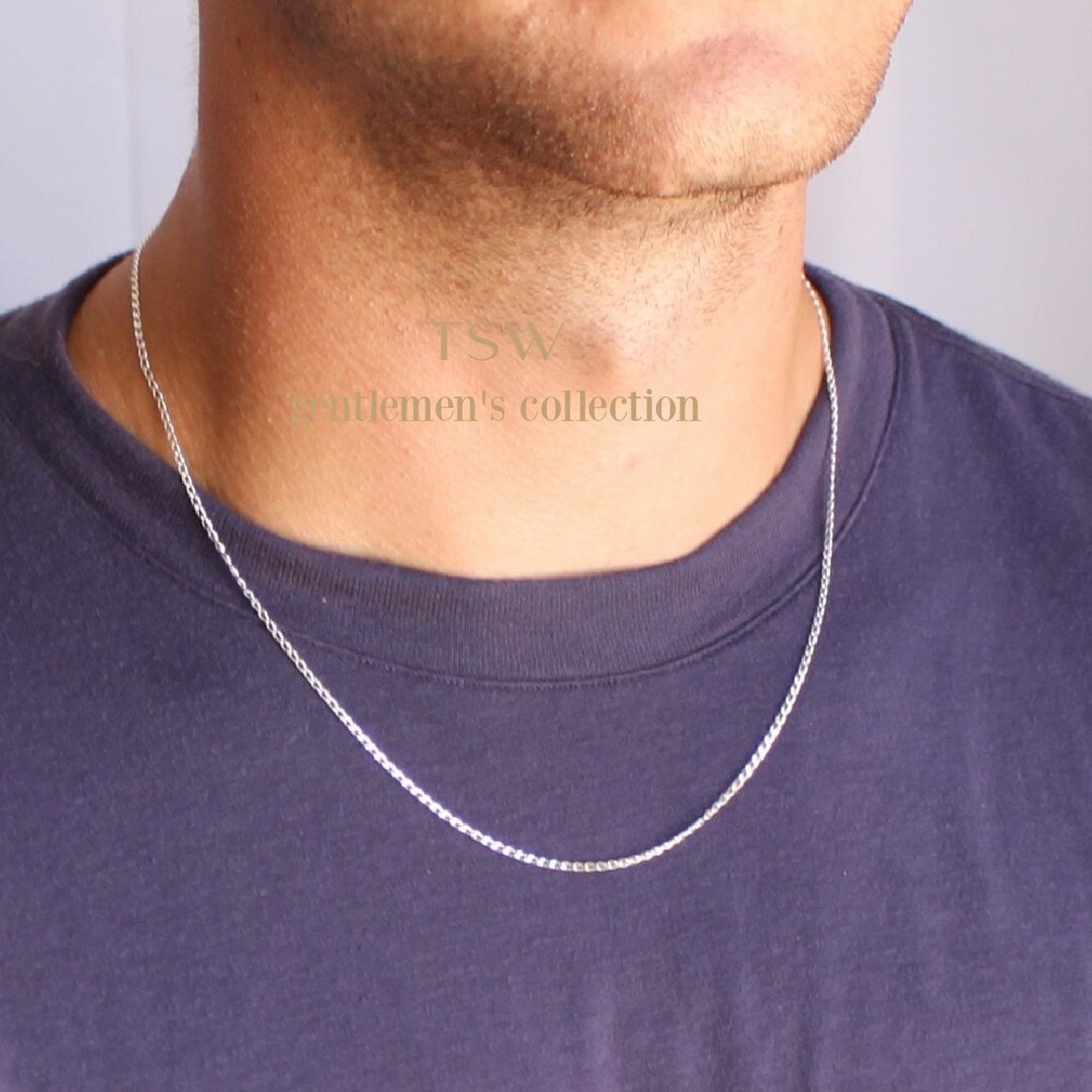 Silver Necklace for Men, 2mm Curb Chain Silver Necklace, Jewelry for ...