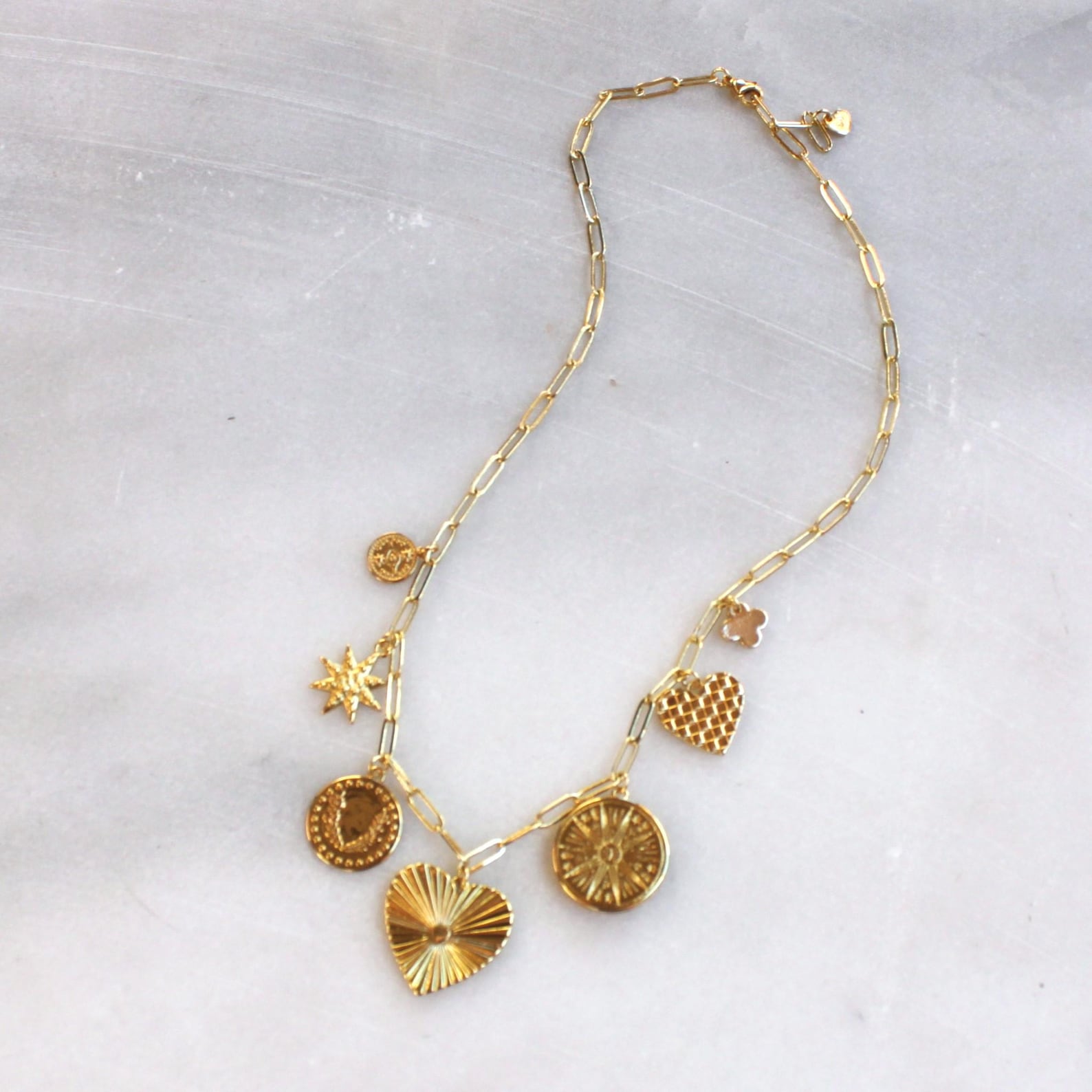 Gold Multi Charm Necklace, 14kt Gold Filled Chain - Etsy