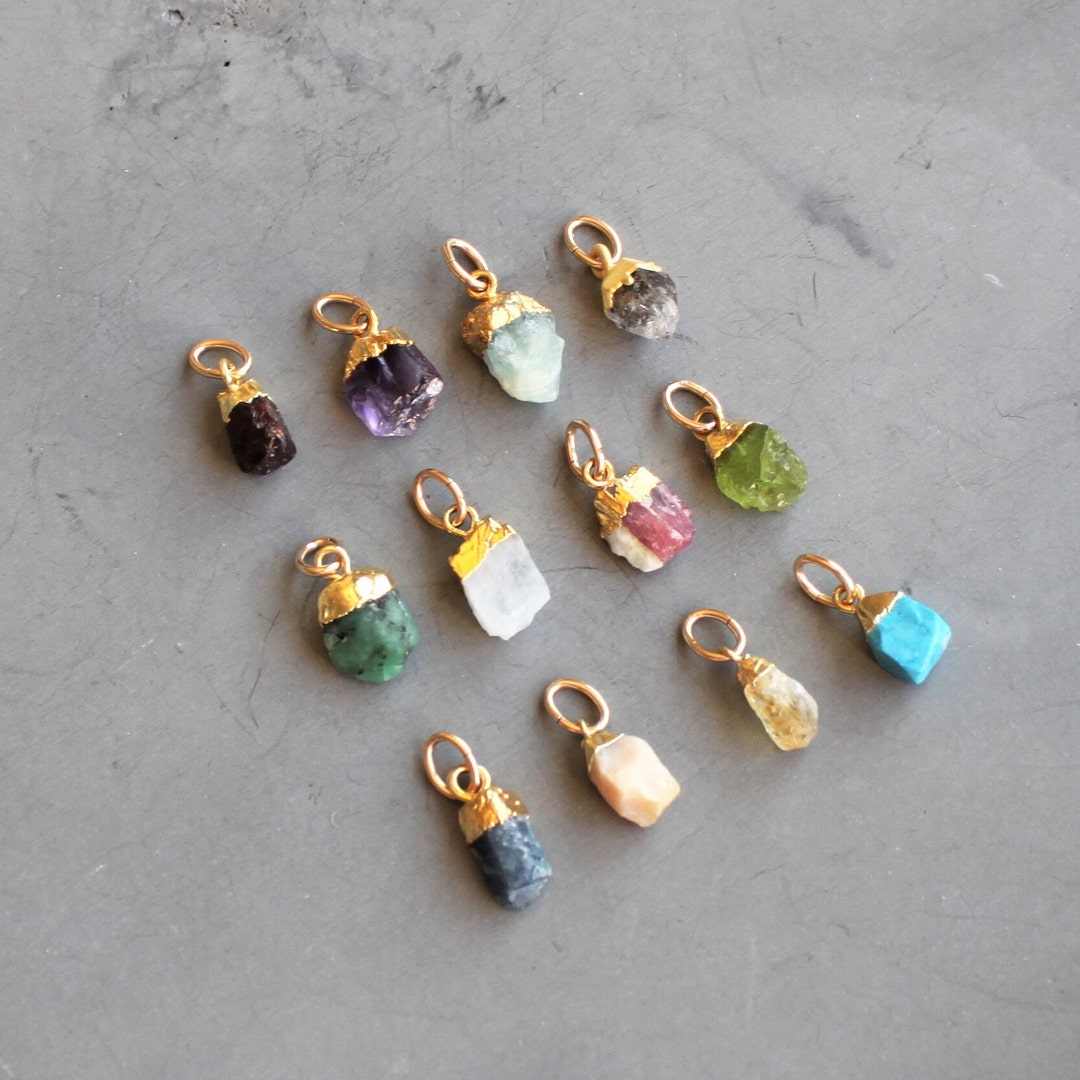 Raw Genuine Birthstone Charms, Add-on Charms, Gold Filled Removable ...