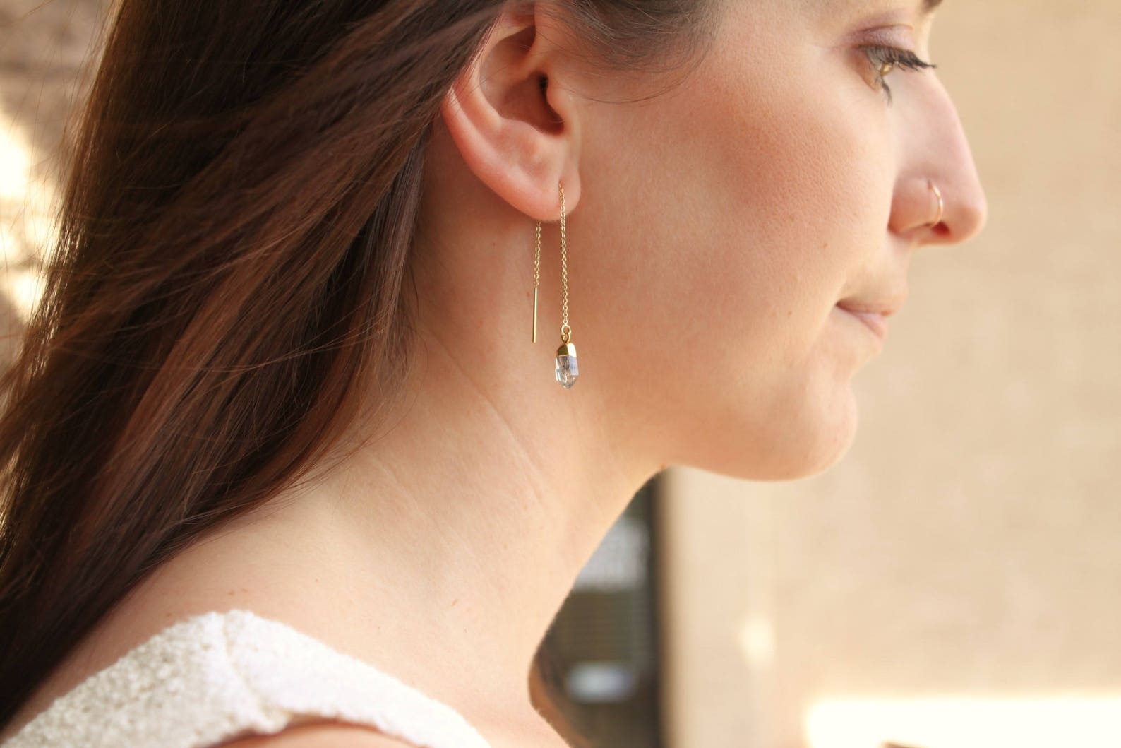 Threader Earrings Crystal Drop Earrings Gold Earrings Gold | Etsy