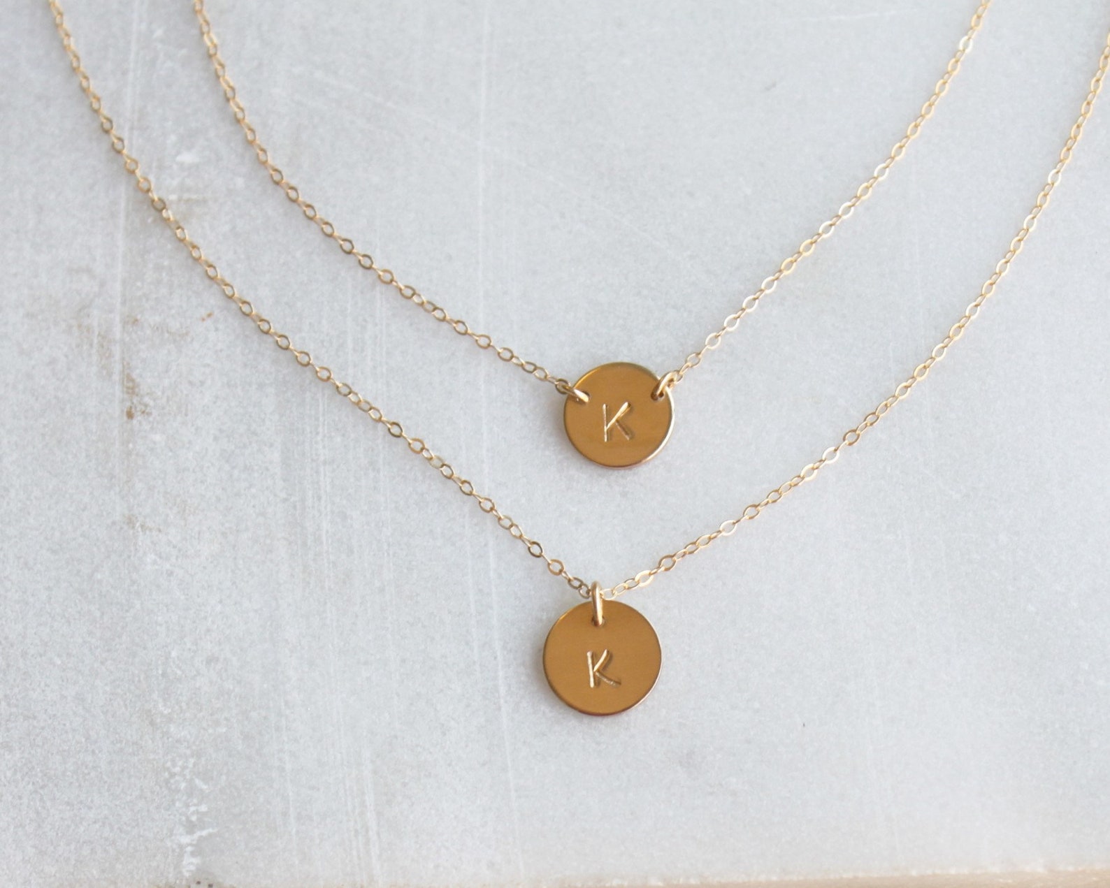 Dainty Layered Necklace Set of 2, Initial Necklace, Silver, Rose or ...