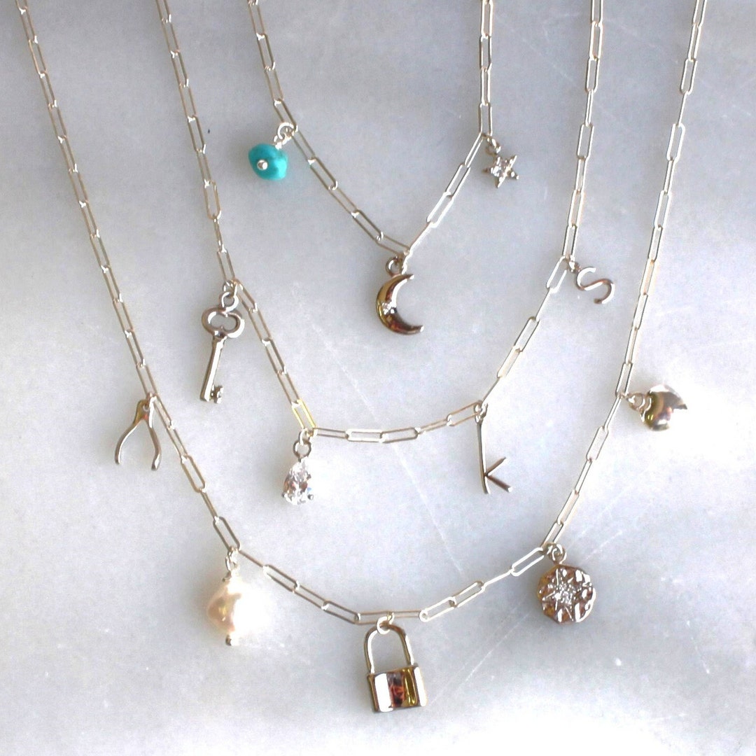 Silver Dainty Multi Charm Necklace, Gifts for Her, Custom Multi Charm ...