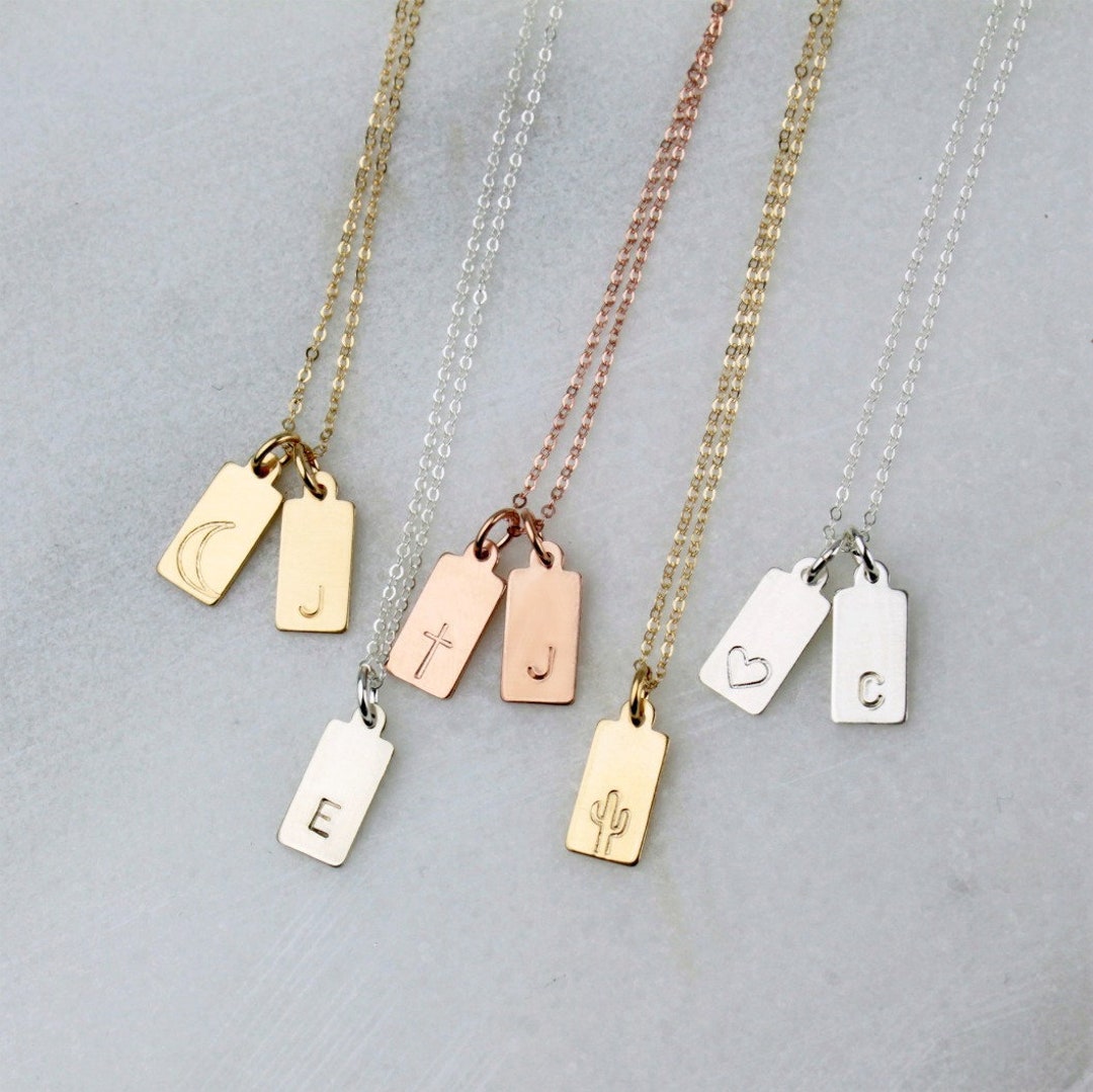 Mini Tag Initial Necklace, Personalized Necklace, 1, 2, or 3 Initial ...