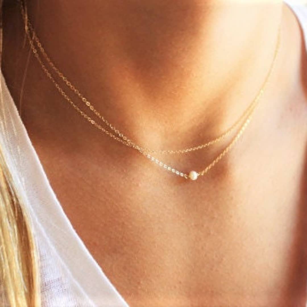 Ultra Dainty Necklace, Necklaces for Women, Pearl & Gold Necklace Set ...