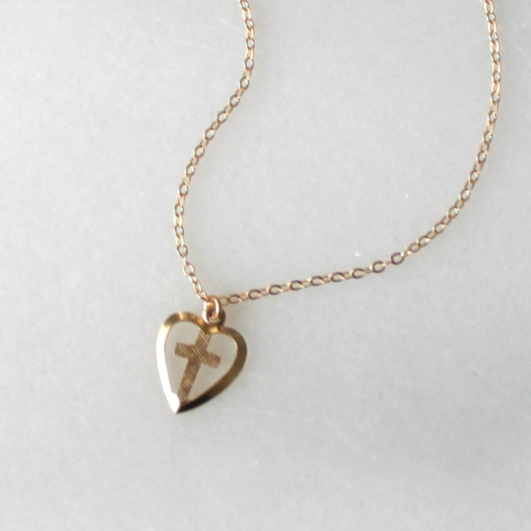 Heart Cross Necklace, Gifts for Her, Dainty Necklace Gold, Cross ...