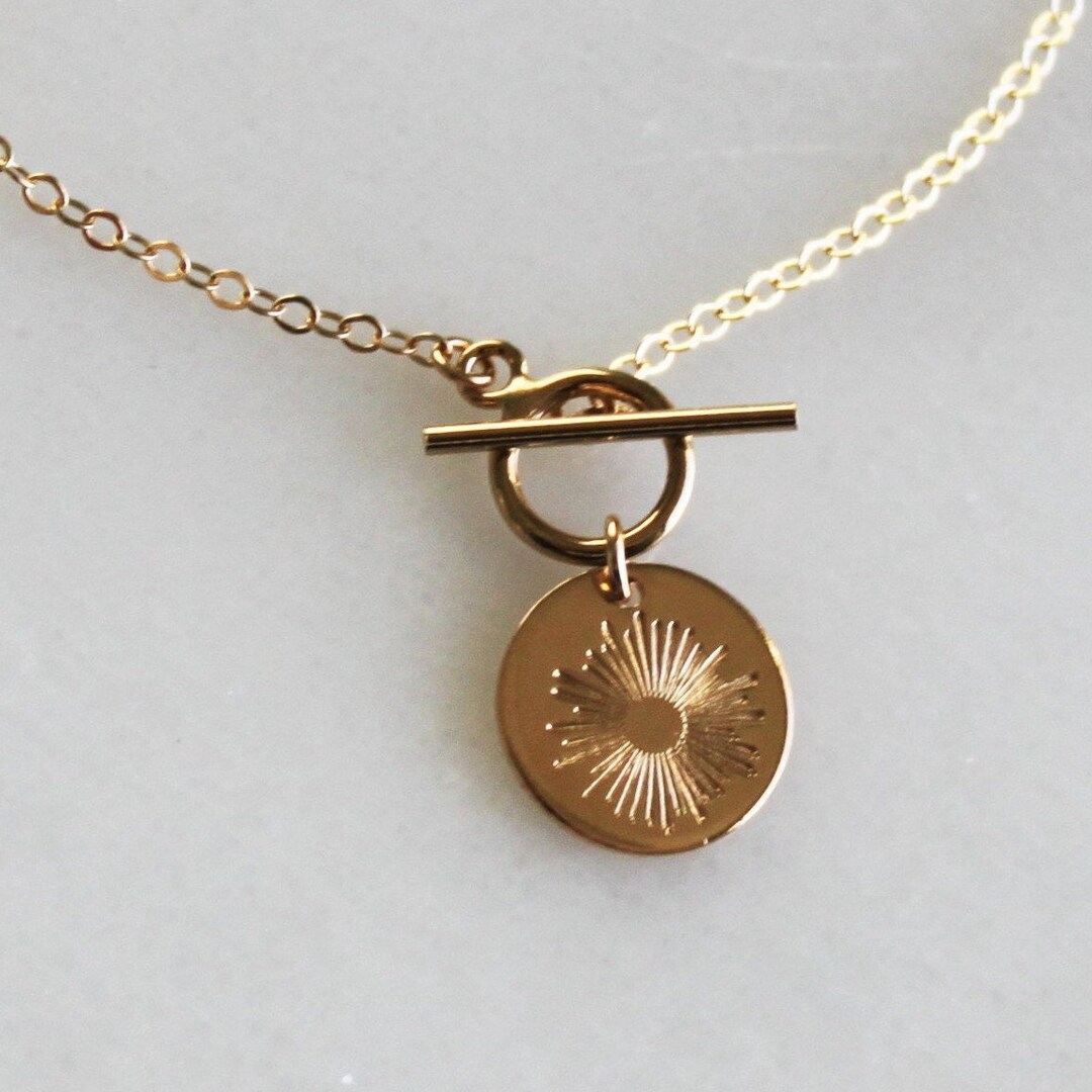 14kt Gold Filled Sun Burst Toggle Necklace, Gold Necklace, Handmade ...