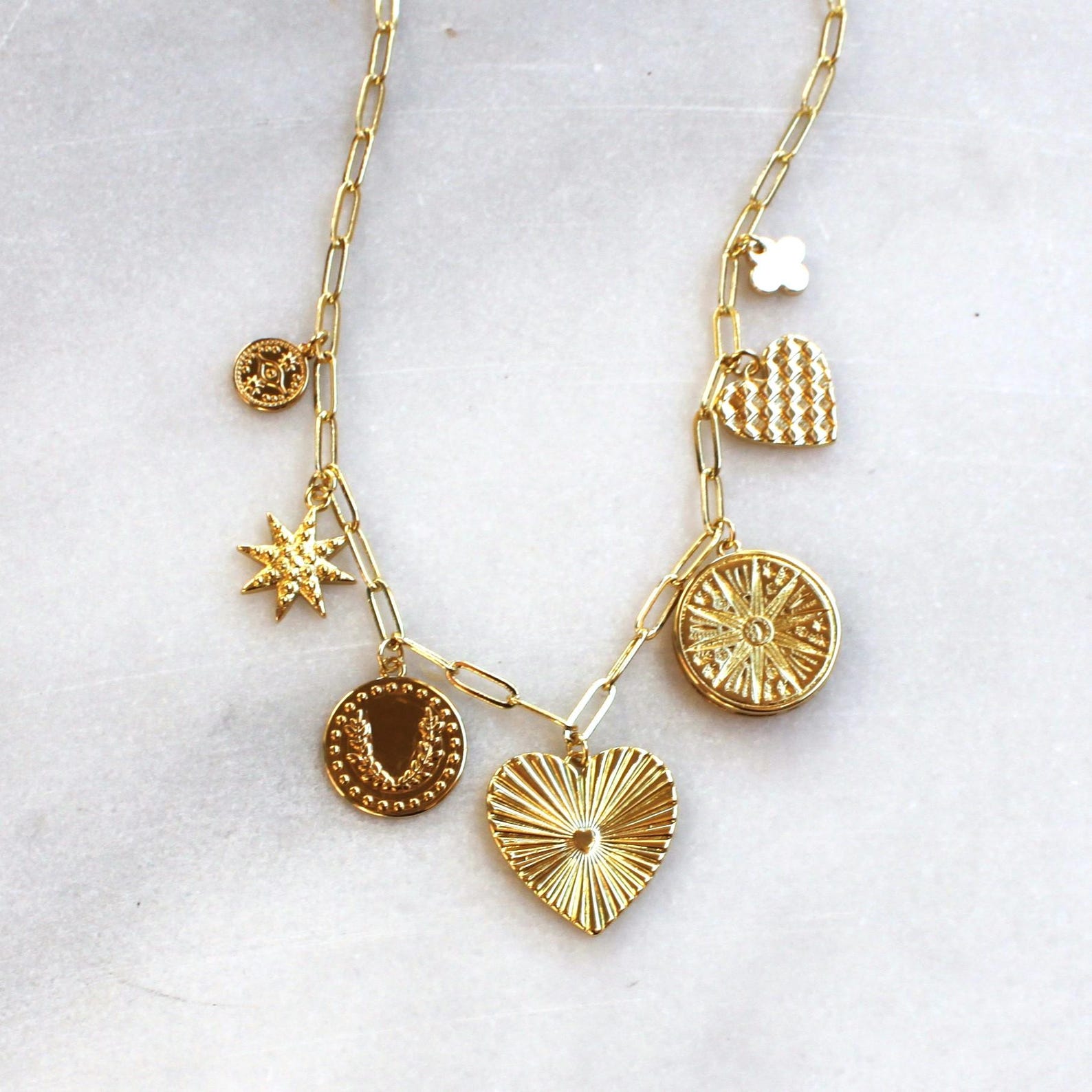Gold Multi Charm Necklace, 14kt Gold Filled Chain - Etsy