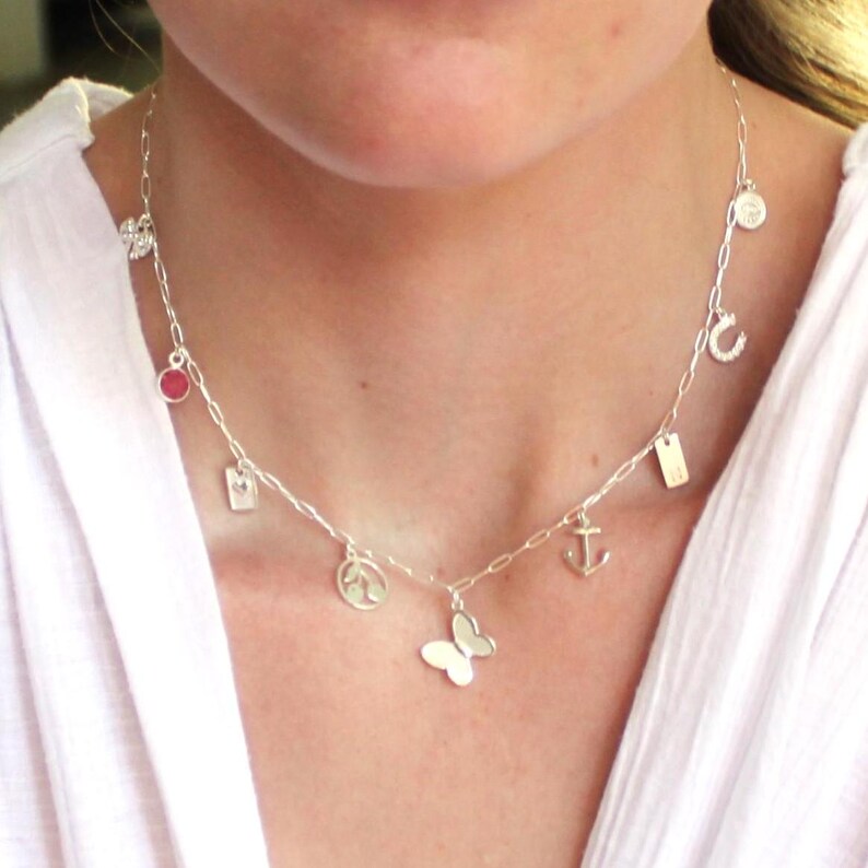 Silver Dainty Multi Charm Necklace, Gifts for Her, Custom Multi Charm ...