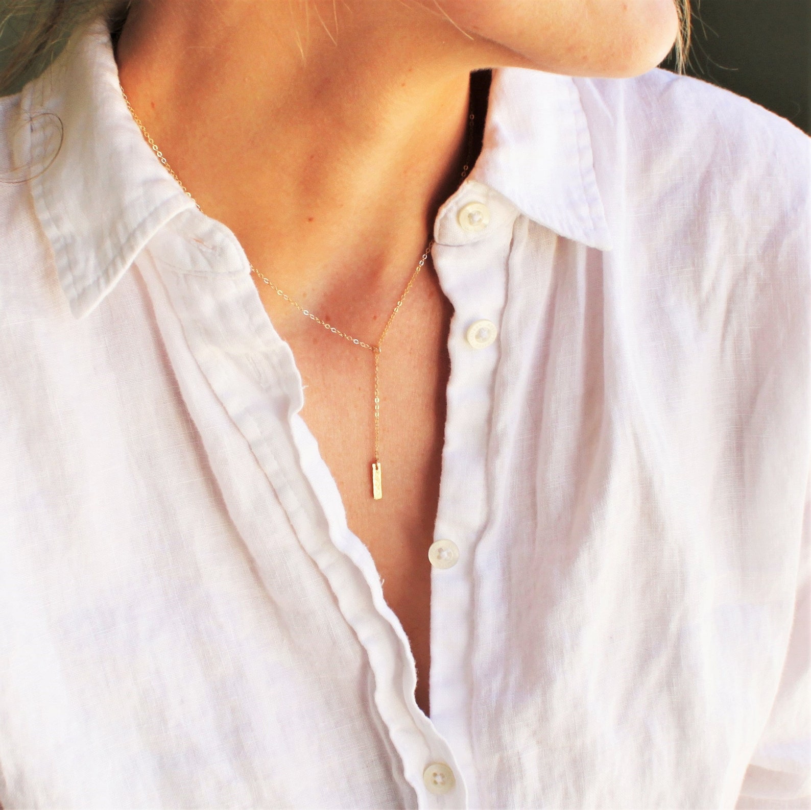 Simple Necklace Short Lariat Necklace Silver Rose or Gold - Etsy
