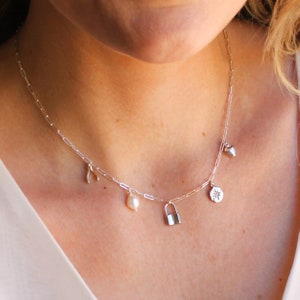 Silver Dainty Multi Charm Necklace, Gifts for Her, Custom Multi Charm ...