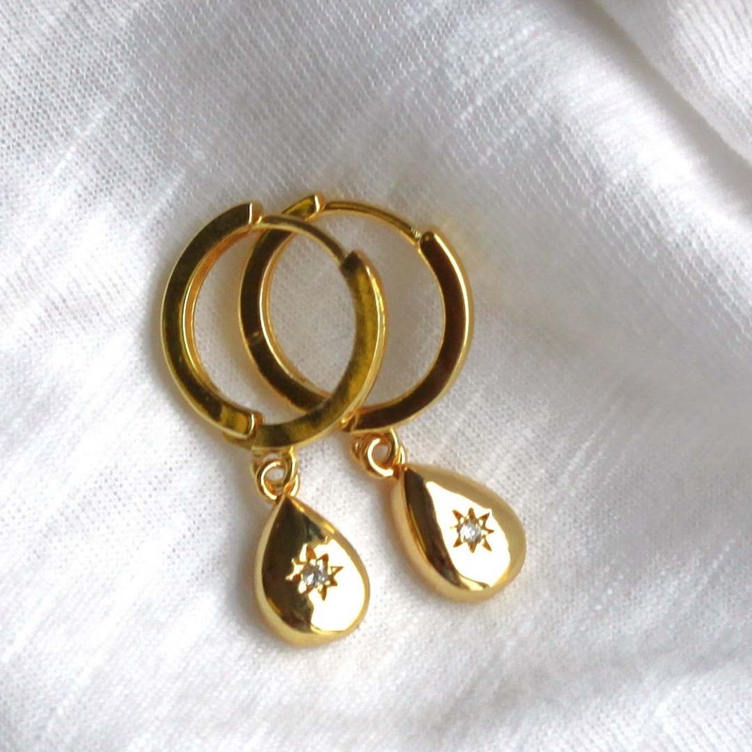 Gold Hoops With Dangle, Gifts for Her, Gold Huggie Hoop Earrings by the ...
