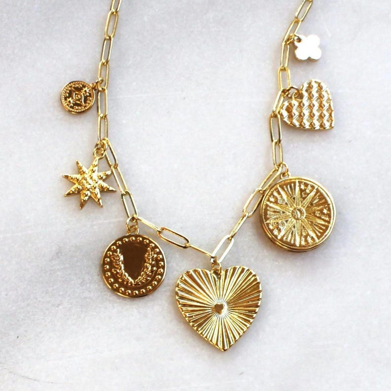 Gold Multi Charm Necklace, 14kt Gold Filled Chain - Etsy