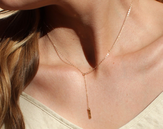 Simple Necklace, Short Lariat Necklace, Silver, Rose or Gold Necklace ...