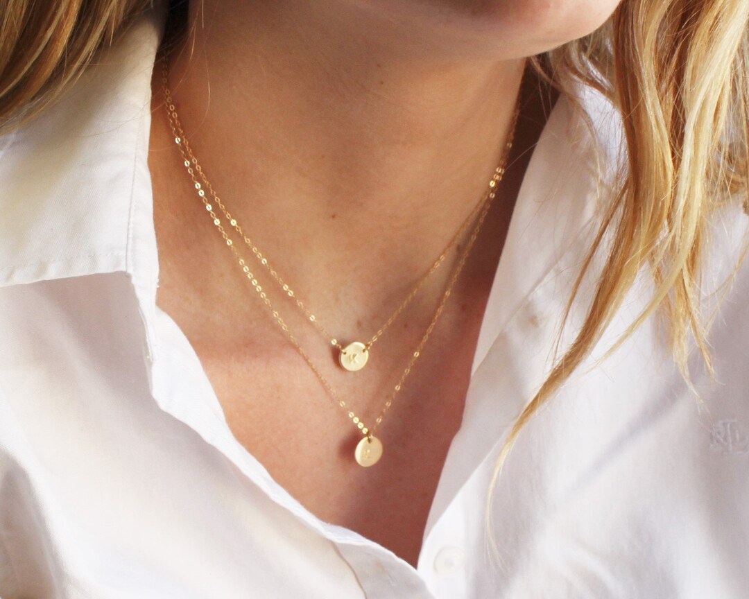 Dainty Layered Necklace Set of 2, Initial Necklace, Silver, Rose or ...
