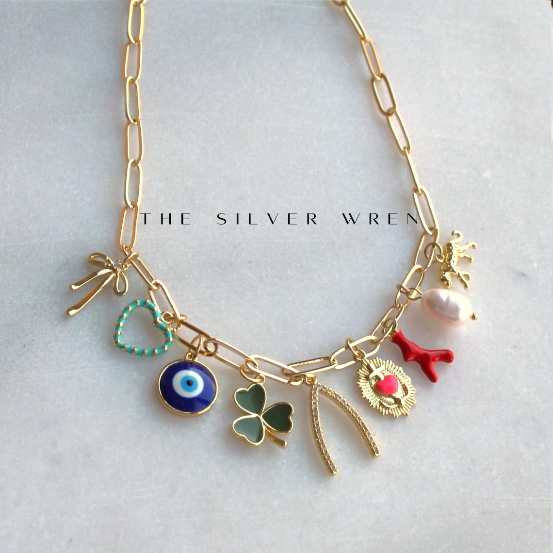 Mixed Multi Charm Necklace, Statement Necklace Jewelry for Her, Multi ...