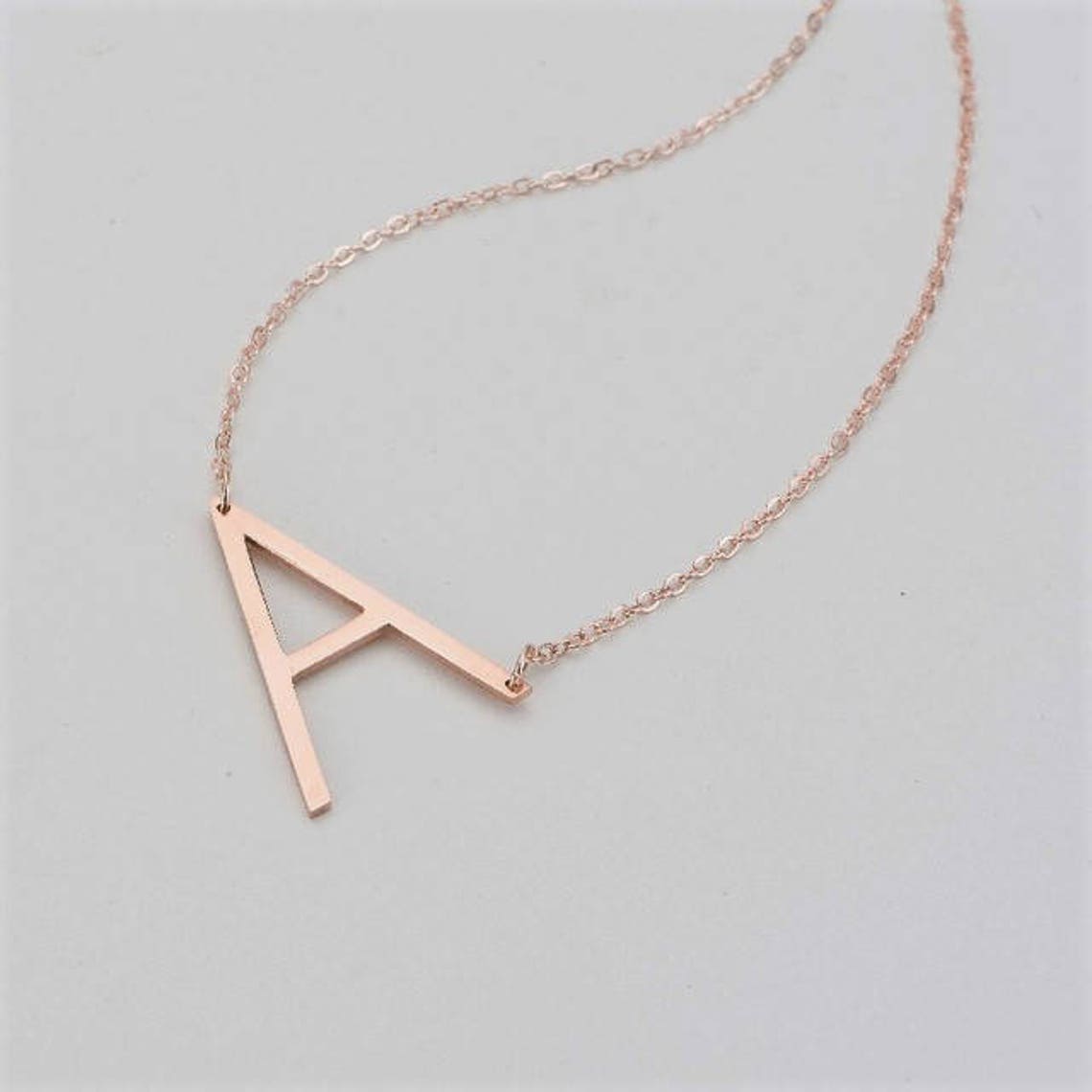 Big Letter Necklace ROSE Initial Necklace Personalized Gift | Etsy