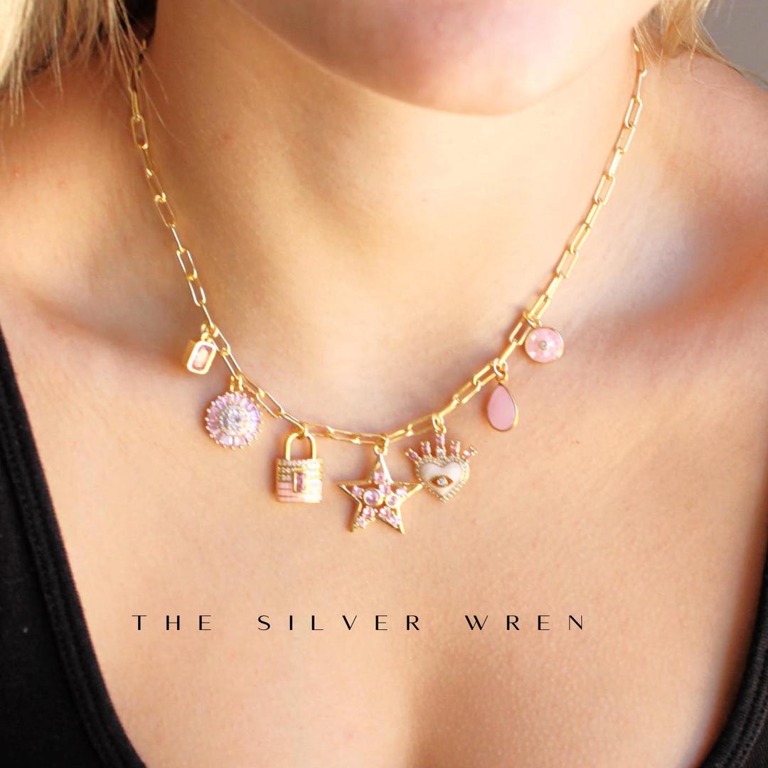 Pink Multi Charm Necklace, Statement Jewelry for Her, Multi Charm ...