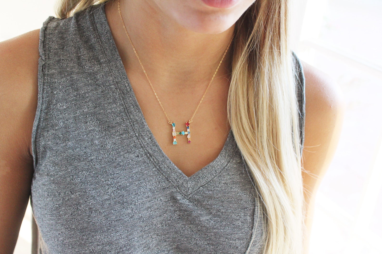 Letter Necklace, Initial Necklace, Jeweled Initial Necklace, Initial ...