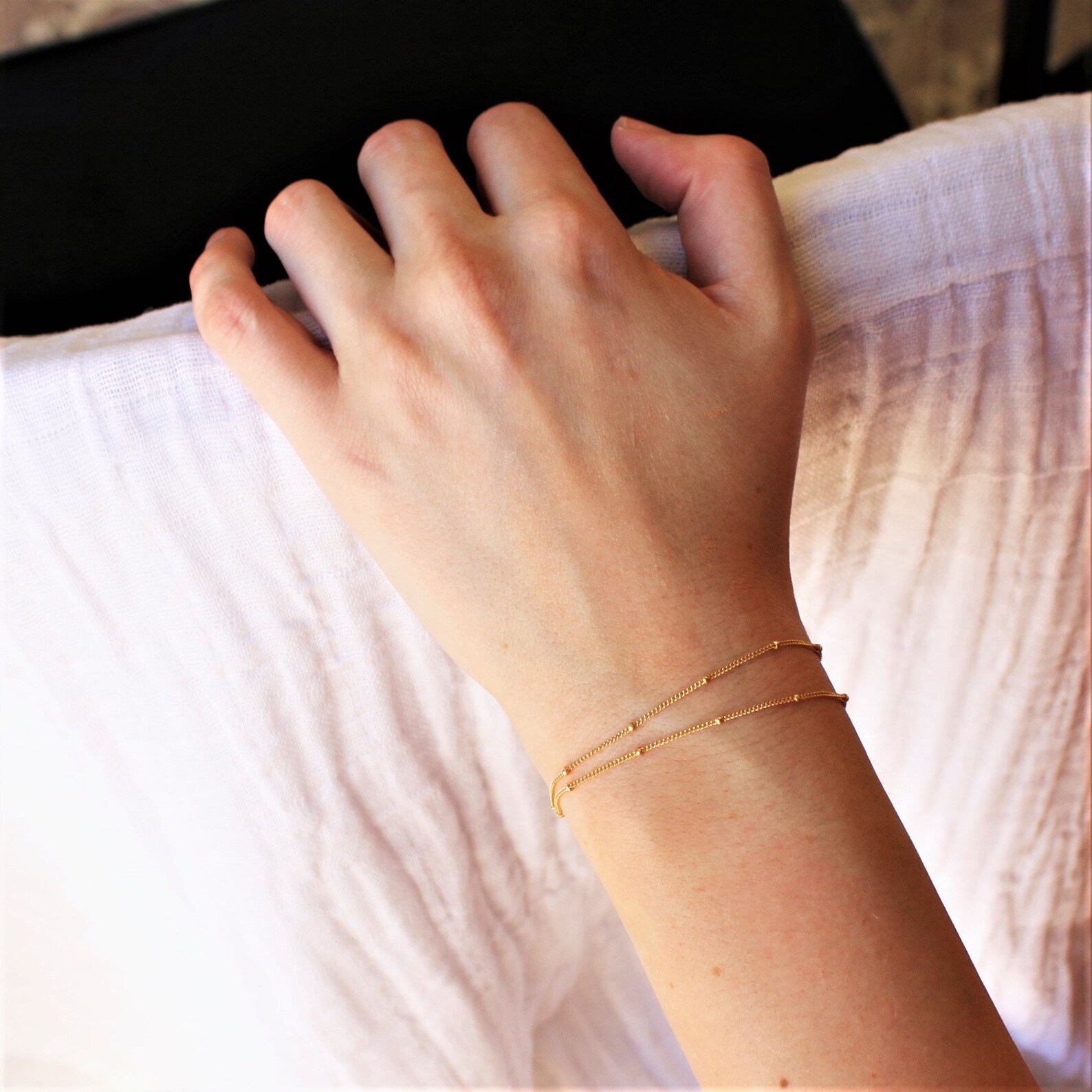 Double Chain Bracelet, Silver or Gold Chain Bracelet, Minimalist ...