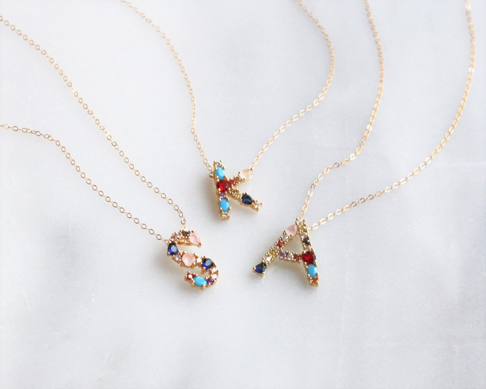 Letter Necklace, Initial Necklace, Jeweled Initial Necklace, Initial ...