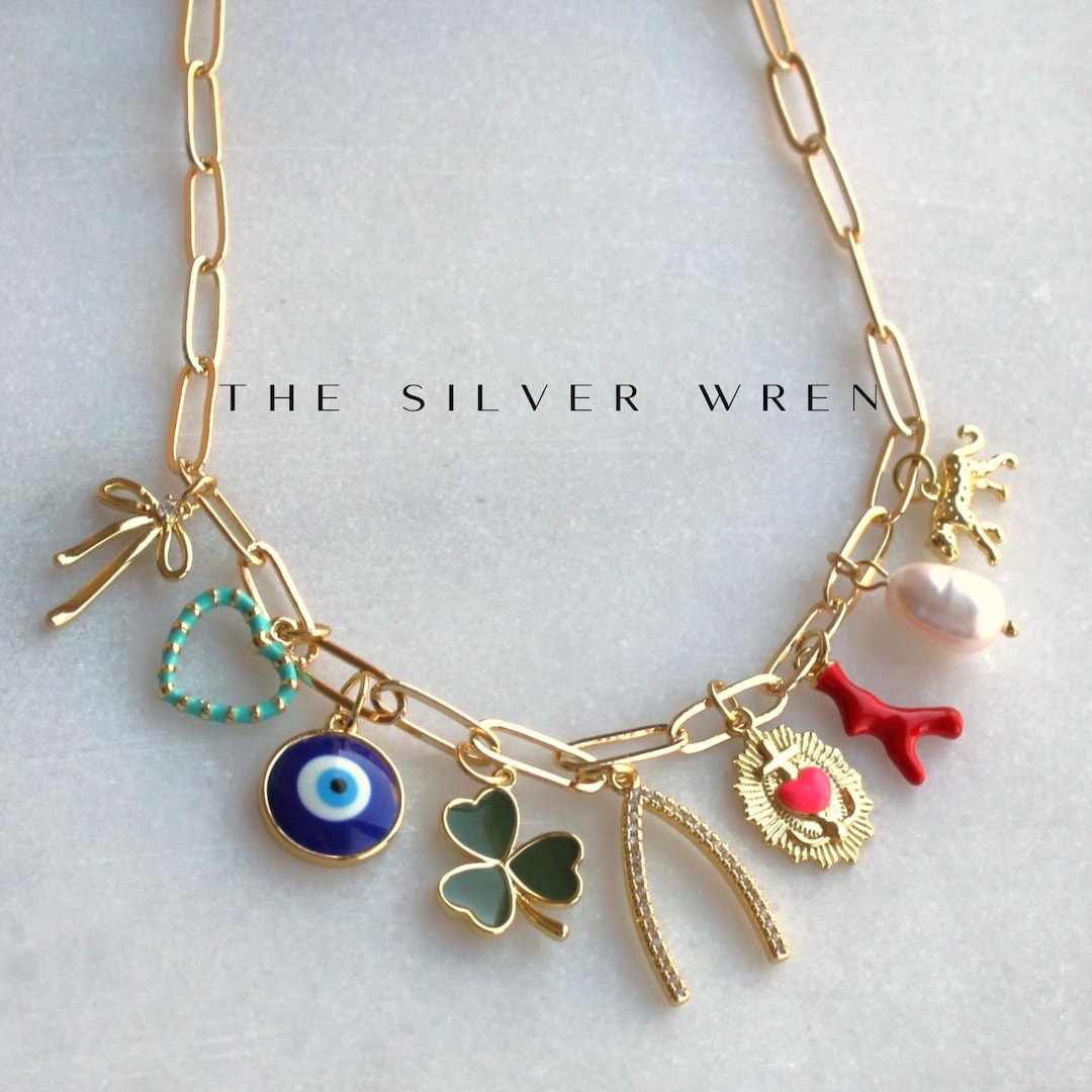 Mixed Multi Charm Necklace, Statement Necklace Jewelry for Her, Multi ...
