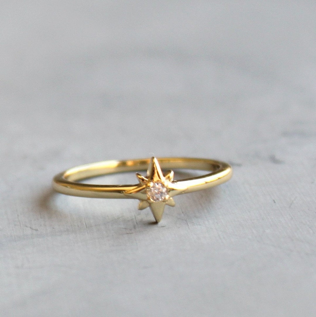 Jewelry Gift. Stocking Stuffer, CZ Gold & Star Ring, Gold Ring, Gold ...