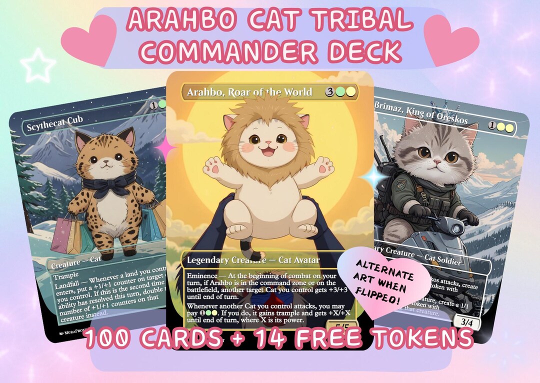 Arahbo Cat Tribal Proxy Commander Deck, 100 Cards + 14 Free Tokens ...