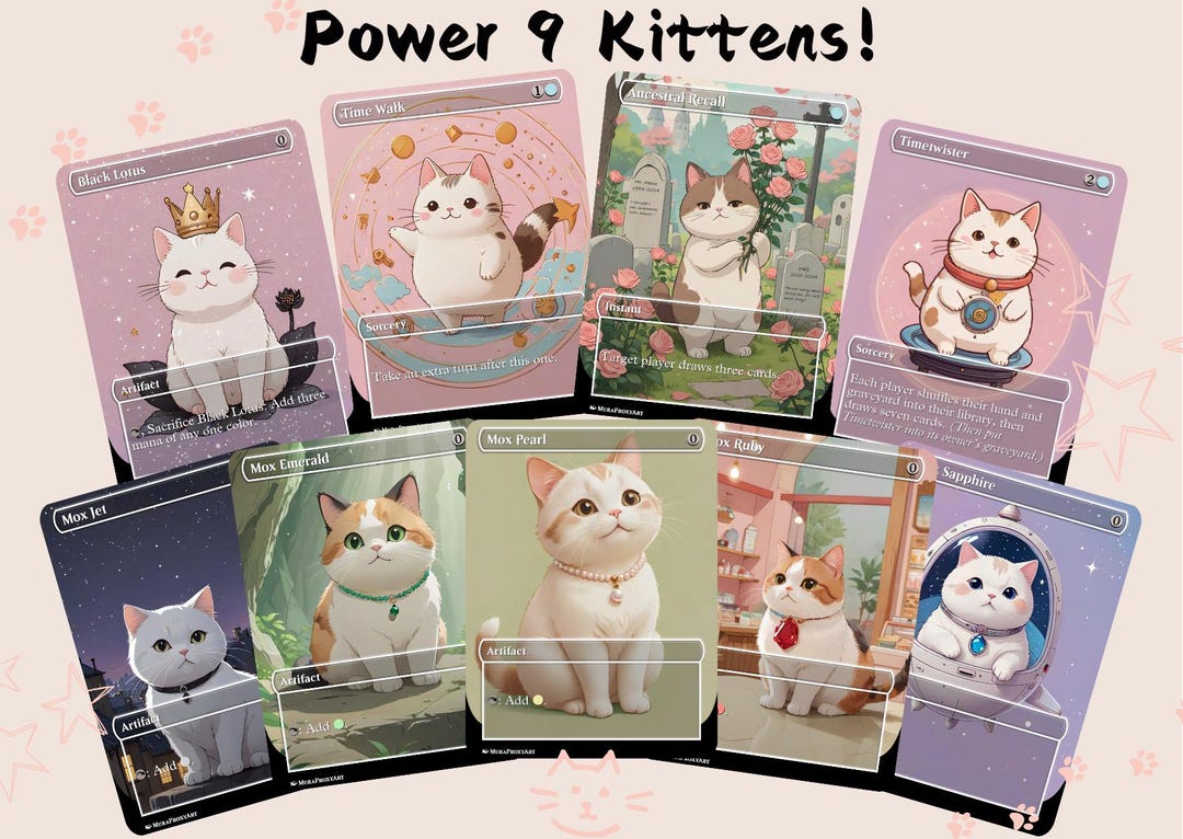 Power 9 Kittens Set MTG Cute Proxy Custom Alter Full Art Card Commander ...