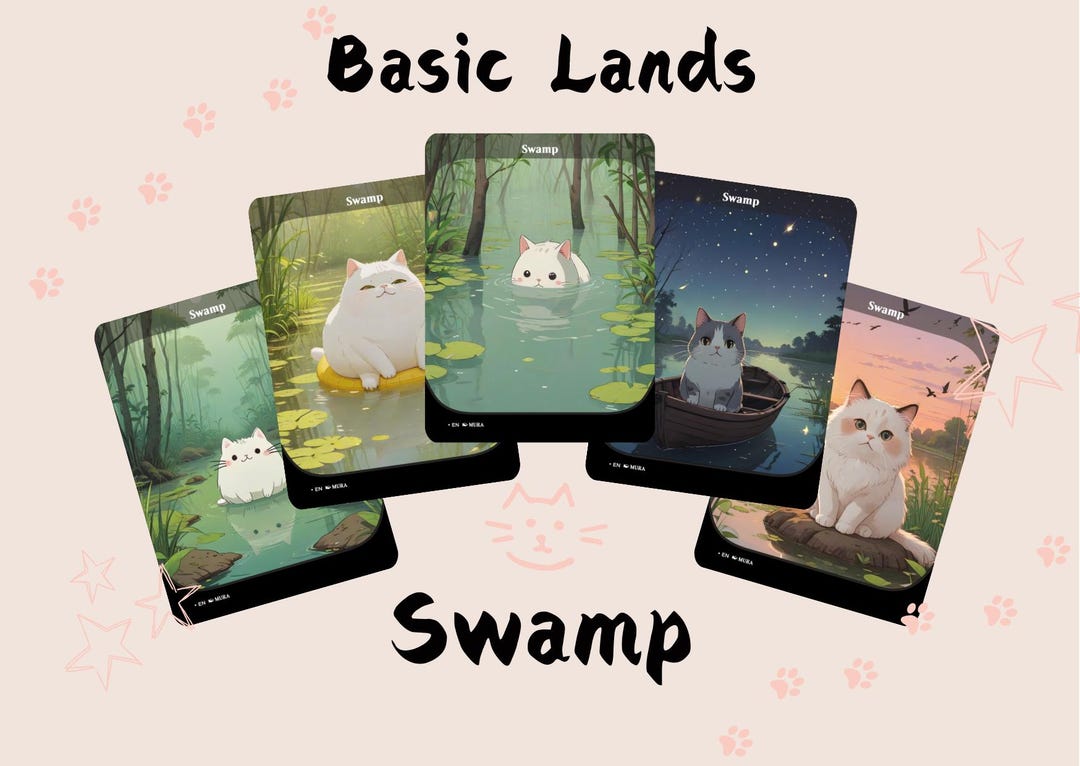 Swamp 5 Basic Land Set MTG Cute Proxy Custom Alter Full Art Card ...