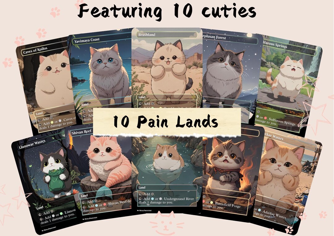 10 Cute Pain Lands - Cute Cat Proxy | Custom Alter Full Art Card ...