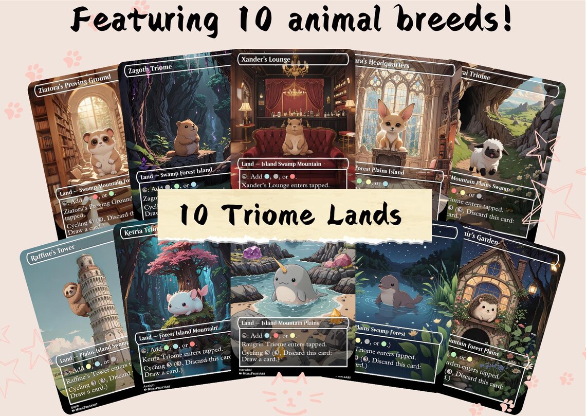 10 Triome Lands - Cute Animal Proxy | Custom Alter Full Art Card ...